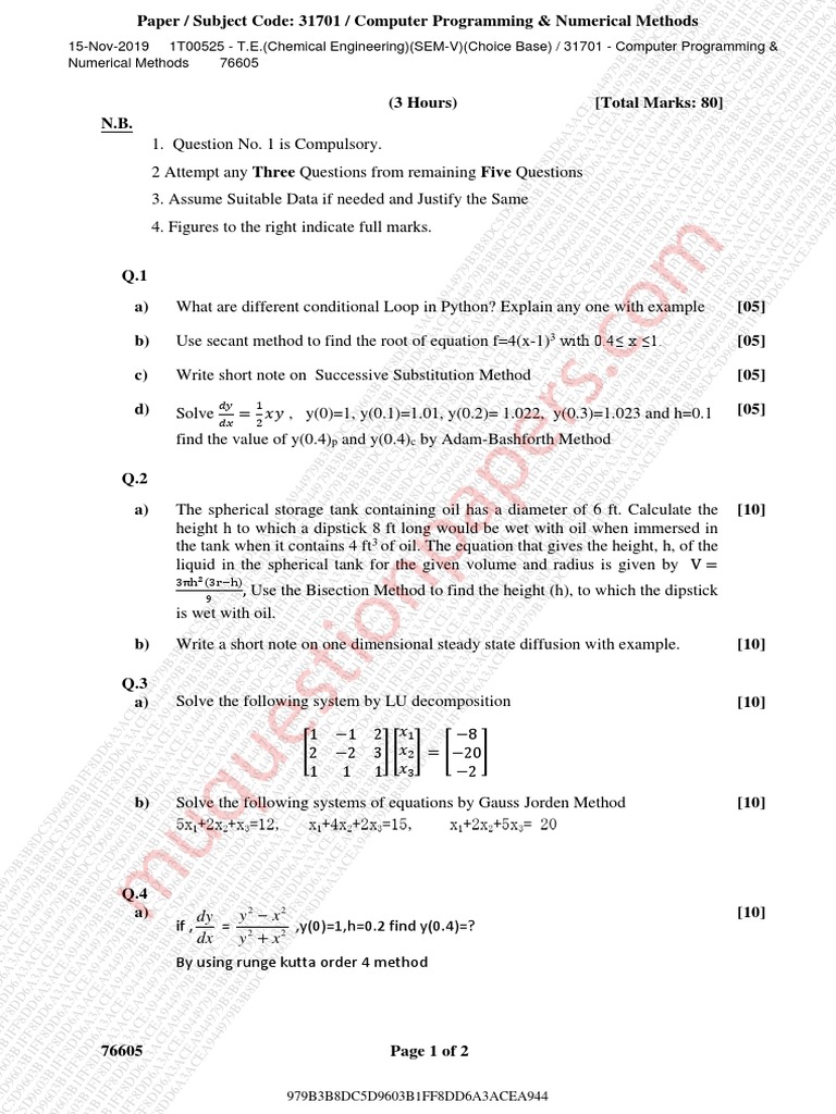 Te-Chemical Sem5 CPNM-CBCGS Dec19 | PDF | Mathematical Analysis | Applied Mathematics