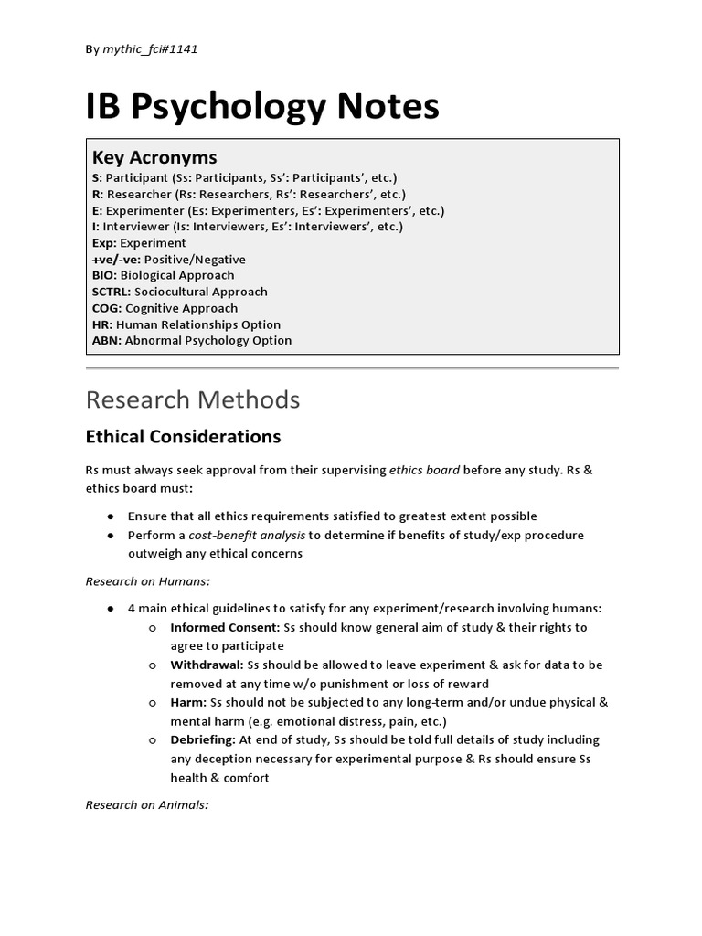 Ib Psych Notes | Download Free PDF | Synapse | Chemical Synapse