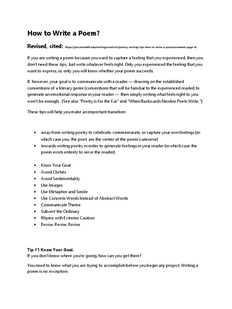 How To Write A Poem?: Revised, Cited | PDF | Feeling | Poetry