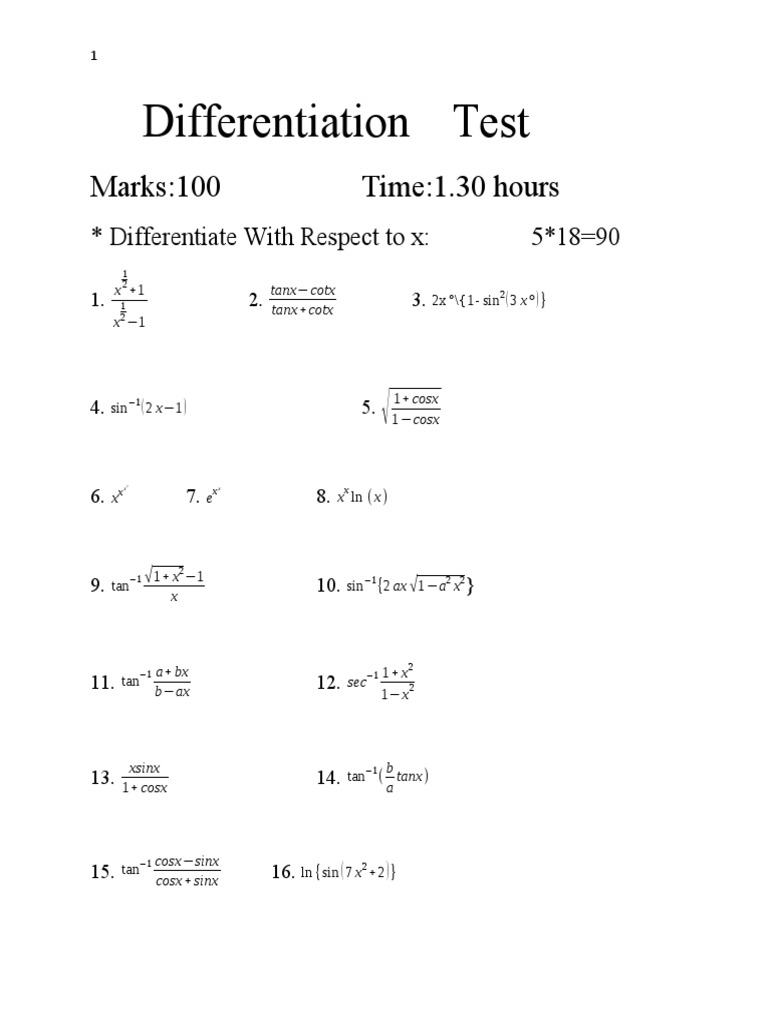 Differentiation Test | PDF | Teaching Mathematics