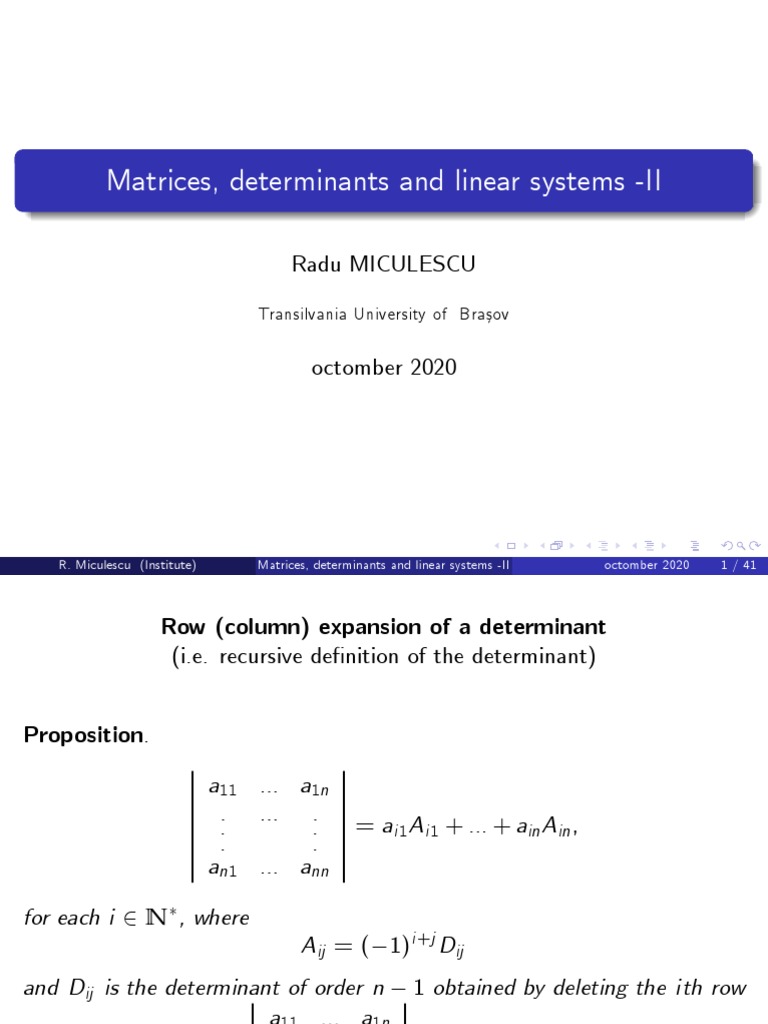 Determinants & Matrix Properties | PDF | Determinant | System Of Linear ...