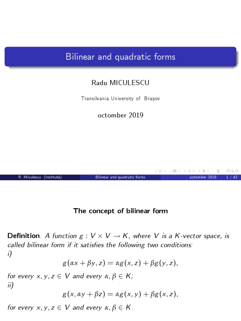 Bilinear and Quadratic Forms: Radu Miculescu | PDF | Operator Theory ...