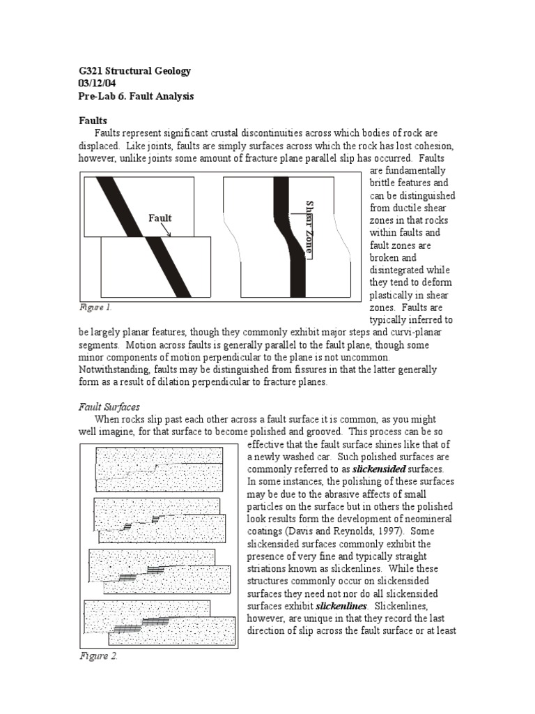 G321 Structural Geology 03/12/04 Pre-Lab 6. Fault Analysis Faults | PDF ...