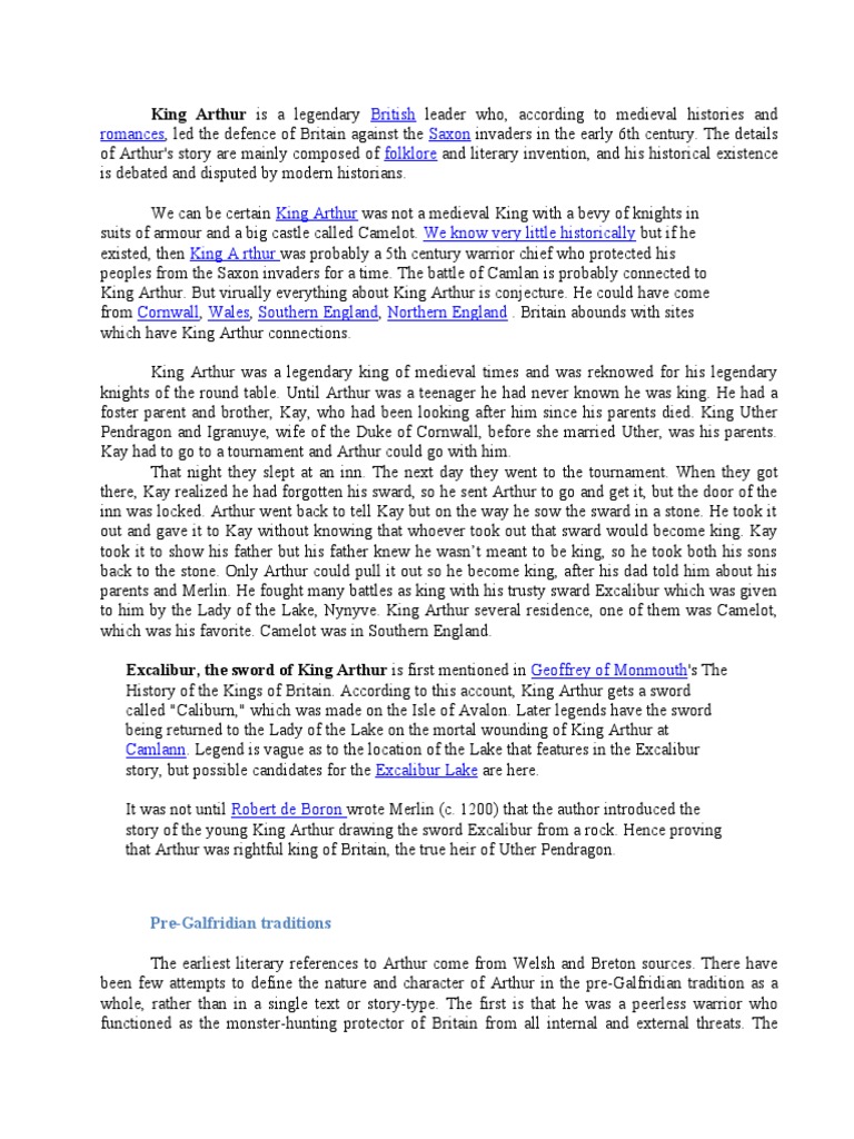 King Arthur Is A Legendary: British Romances Saxon Folklore | PDF ...
