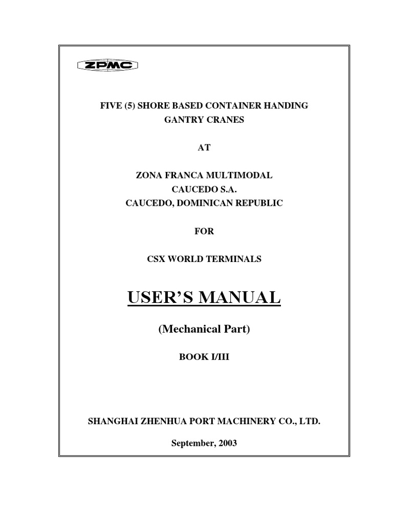 ZPMC Gantry Crane User Manual | PDF | Crane (Machine) | Elevator