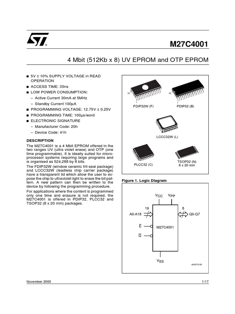 4 Mbit (512Kb X 8) UV EPROM and OTP EPROM: Description | PDF ...