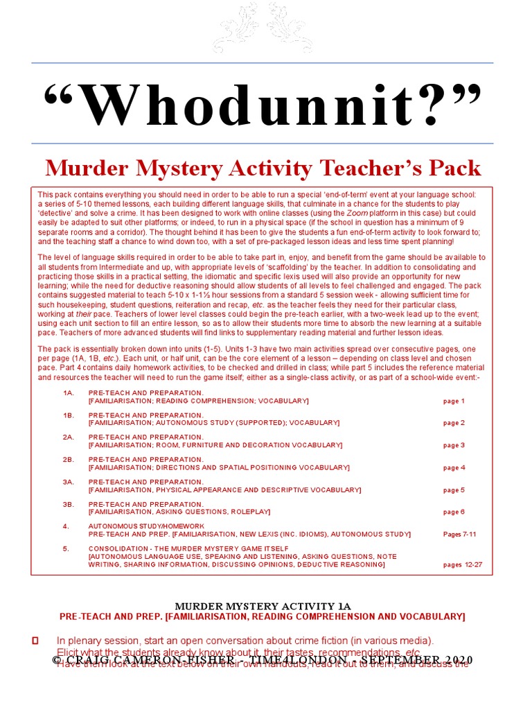Handout - WHO DUNNIT - Last Version | PDF | Detective Fiction | Languages