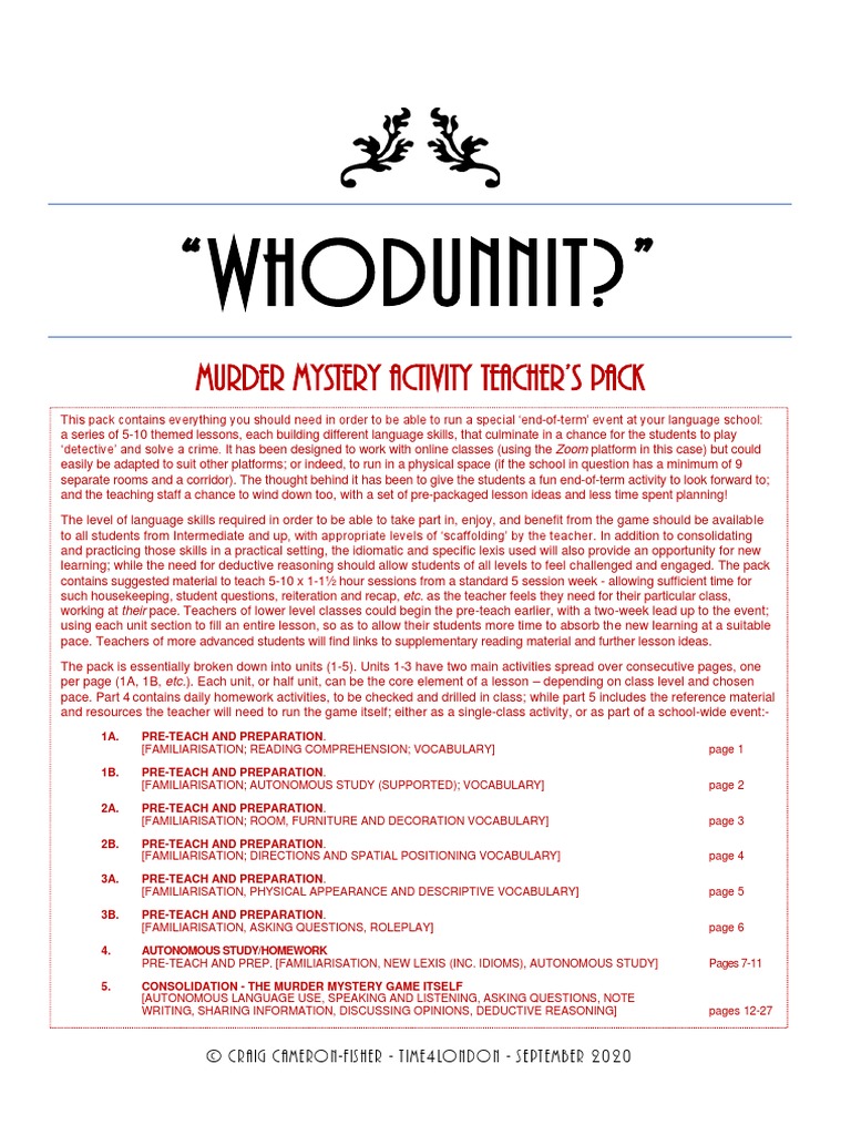 Handout - WHO DUNNIT - Summary - End of Week 1 | PDF | Detective ...