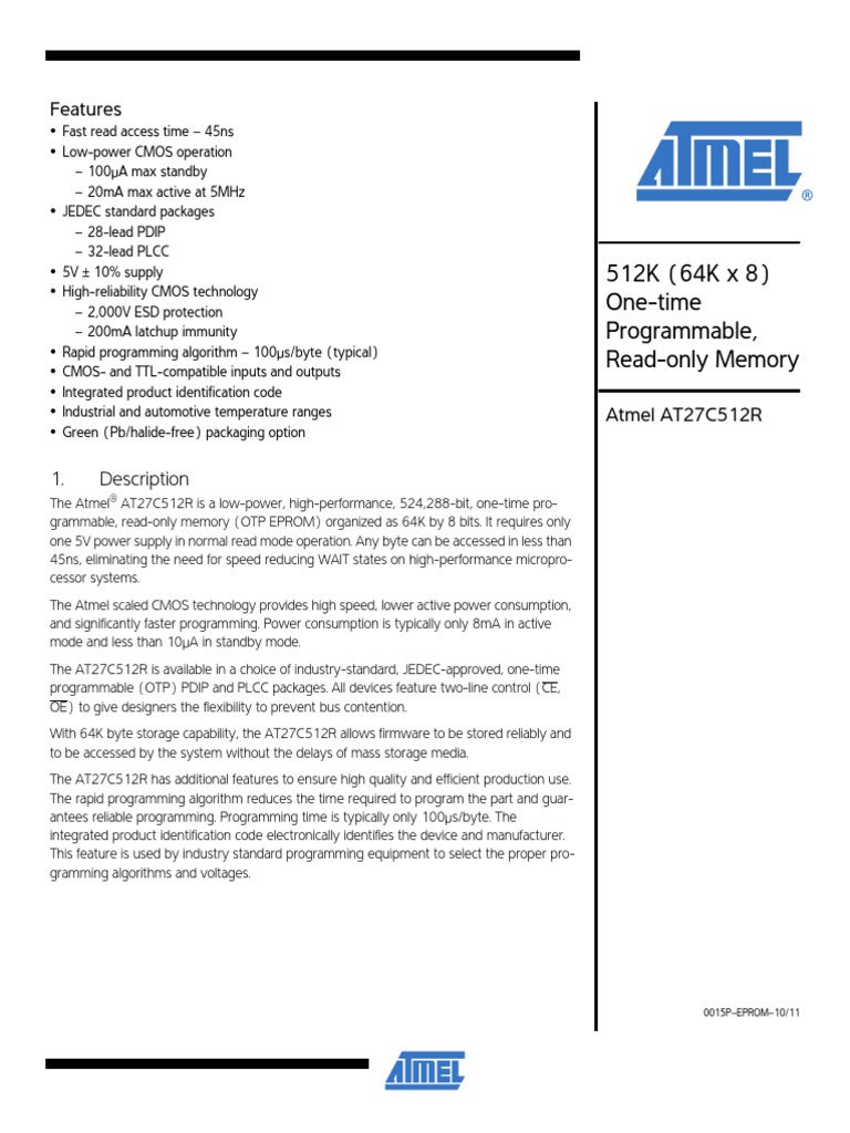 512K (64K X 8) One-Time Programmable, Read-Only Memory: Features | PDF ...