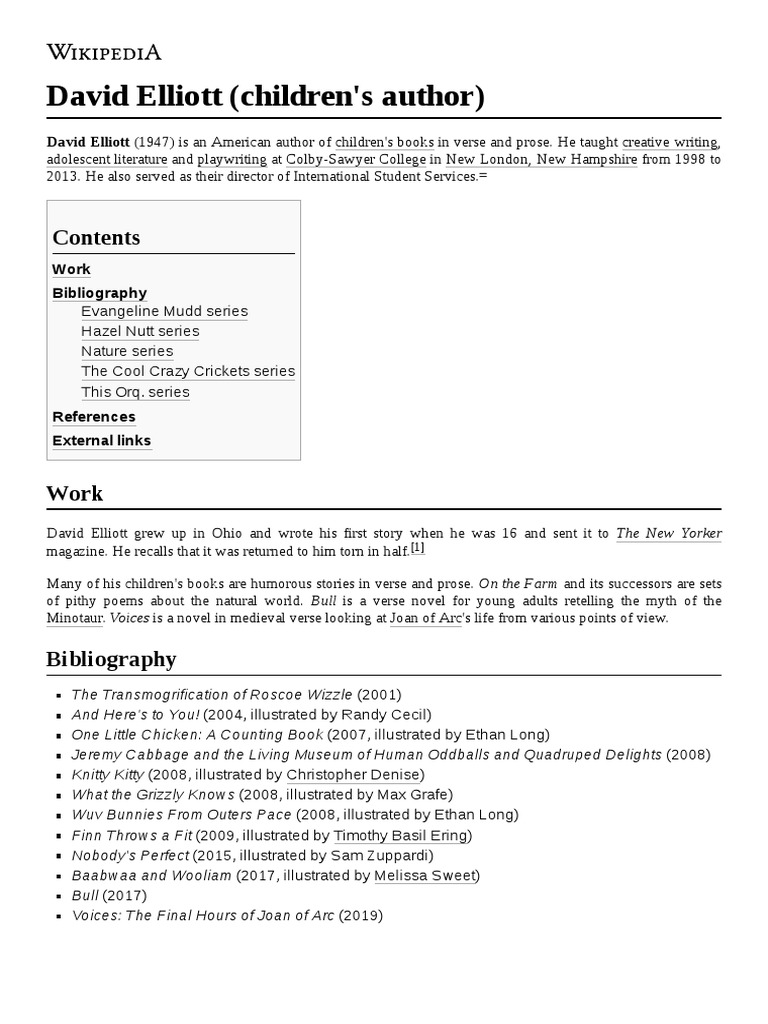 David Elliott (Children's Author) | PDF | Poetry | Books