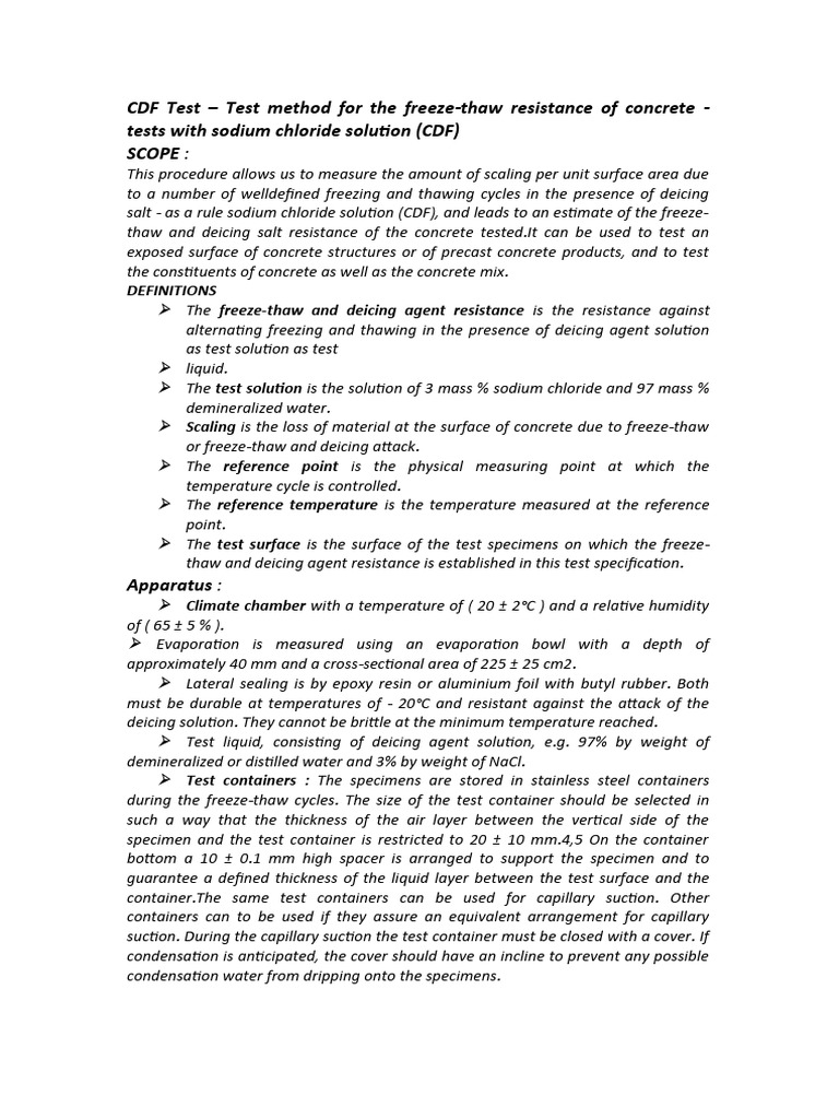 CDF Test - Test Method For The Freeze-Thaw Resistance of Concrete ...