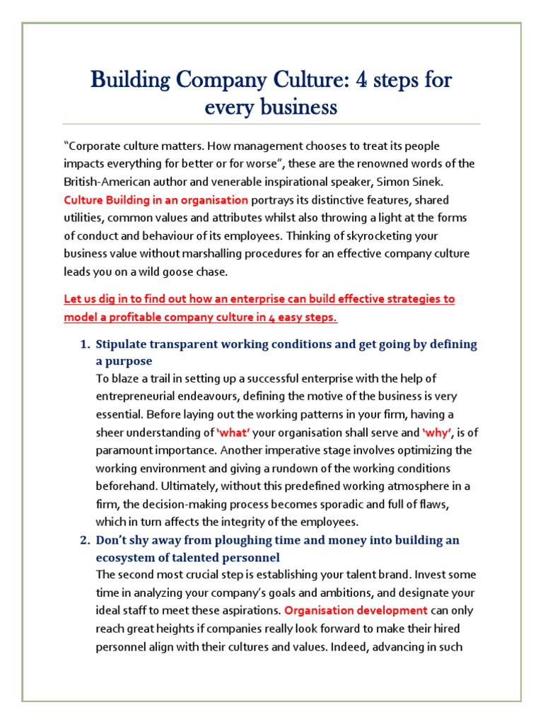 Building Company Culture - Culture Building in Organisation - Infinity ...