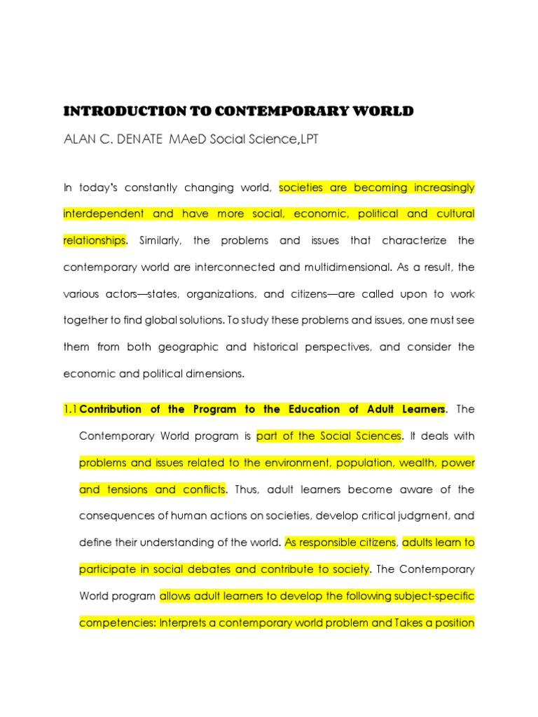 Introduction To Contemporary World: Alan C. Denate Maed Social Science ...