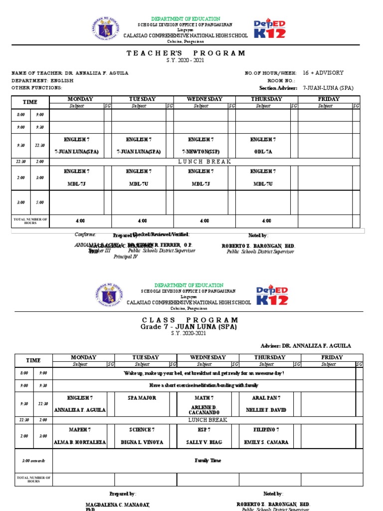 7-Juan Luna Sked & TCHR'S PRGM | PDF