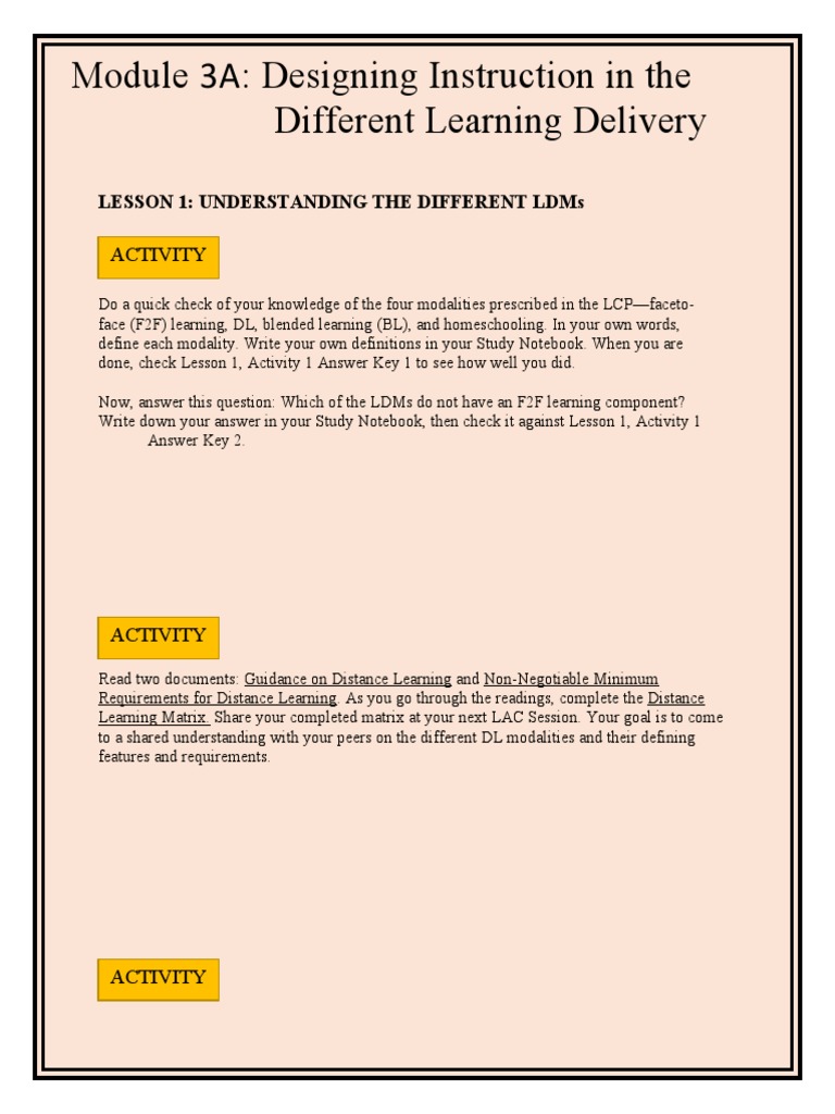 Module 3A: Designing Instruction in The Different Learning Delivery ...