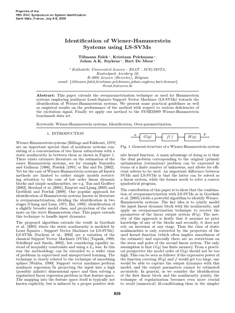Identification of Wiener-Hammerstein Systems Using Ls-Svms | PDF | Support Vector Machine ...
