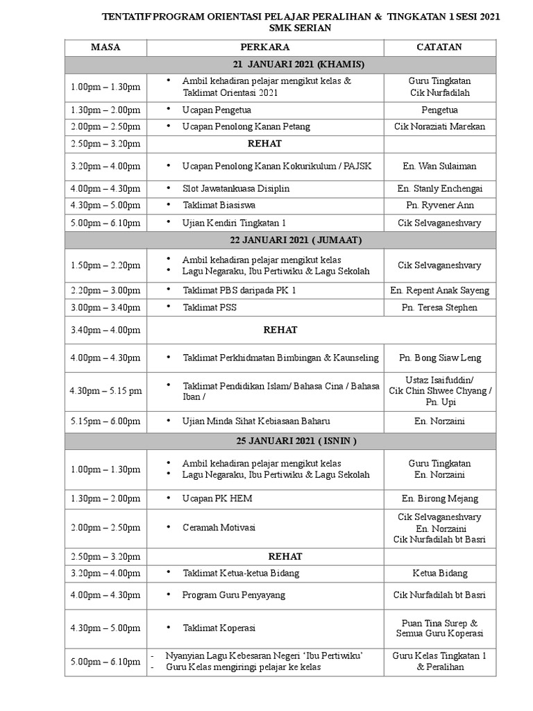 Program Orientasi Pelajar Baru | PDF