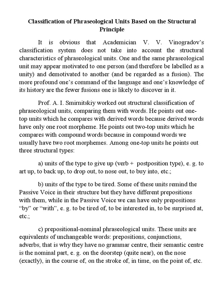 Classification of Phraseological Units Based On The Structural Principle | PDF | Proverb | Idiom