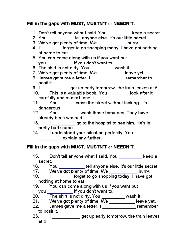 Fill in The Gaps Modal Verbs | PDF