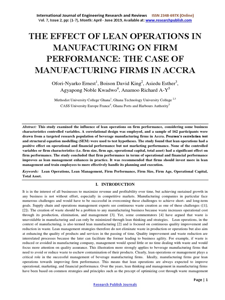 The Influence of Lean Operations on Firm Performance in the Manufacturing Sector: Evidence from ...