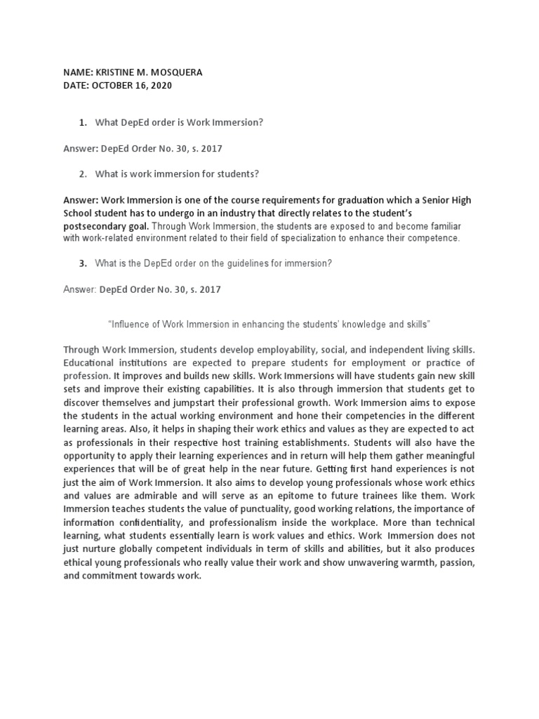 Work Immersion Activity | PDF