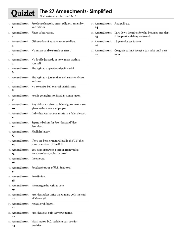 The 27 Amendments Simplified Pdf