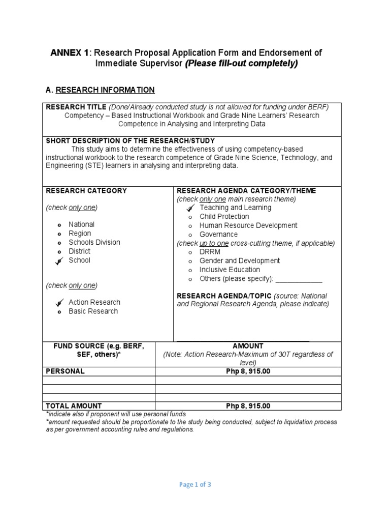 ANNEX 1: Research Proposal Application Form and Endorsement of | PDF | Academic Degree | Doctorate