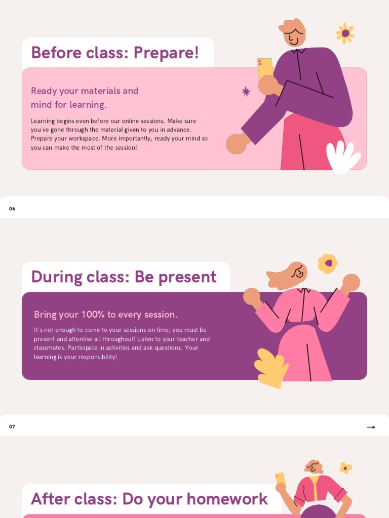 Illustrated Pink and Purple Classroom Rules and Online Etiquette ...