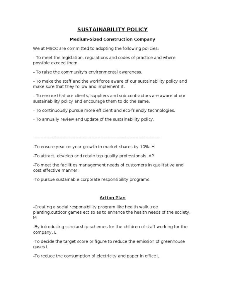MSCC Sustainability Policy Overview | PDF