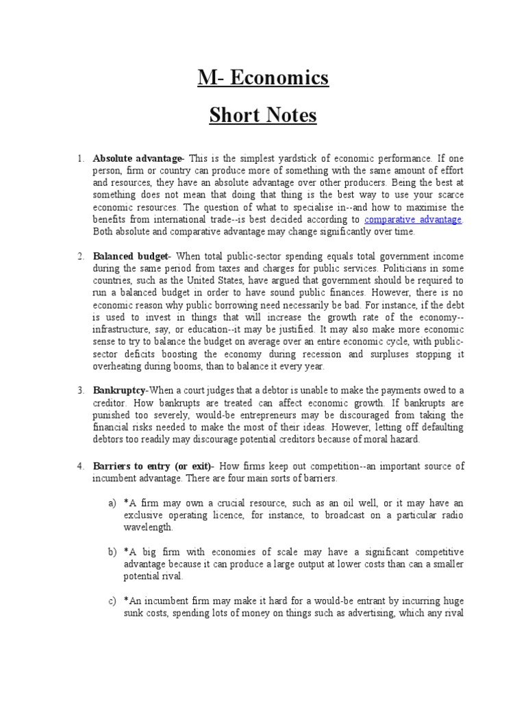 M-Economics Short Notes: Comparative Advantage | PDF | Profit ...