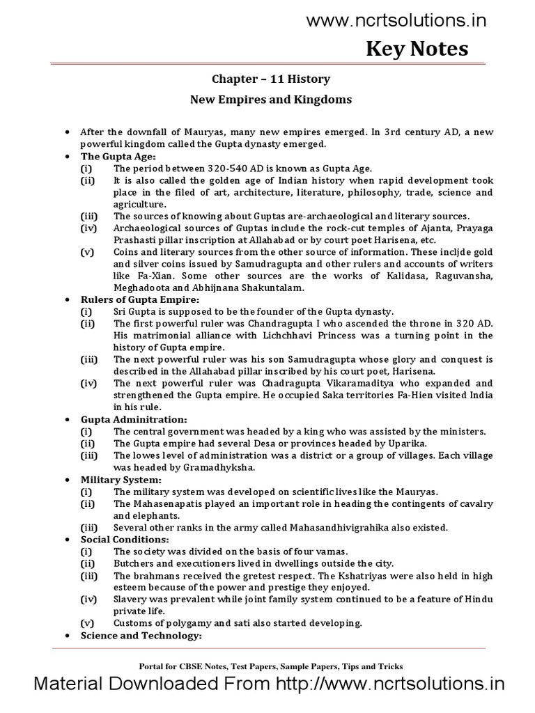 06 Social Science History Key Notes ch11 New Empires and Kingdoms | PDF ...