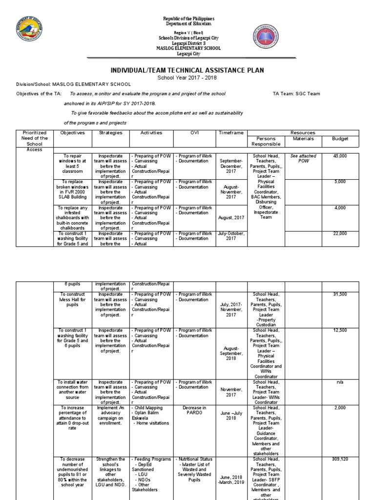 Individual Team Technical Assistance Plan | PDF | Literacy | Teachers