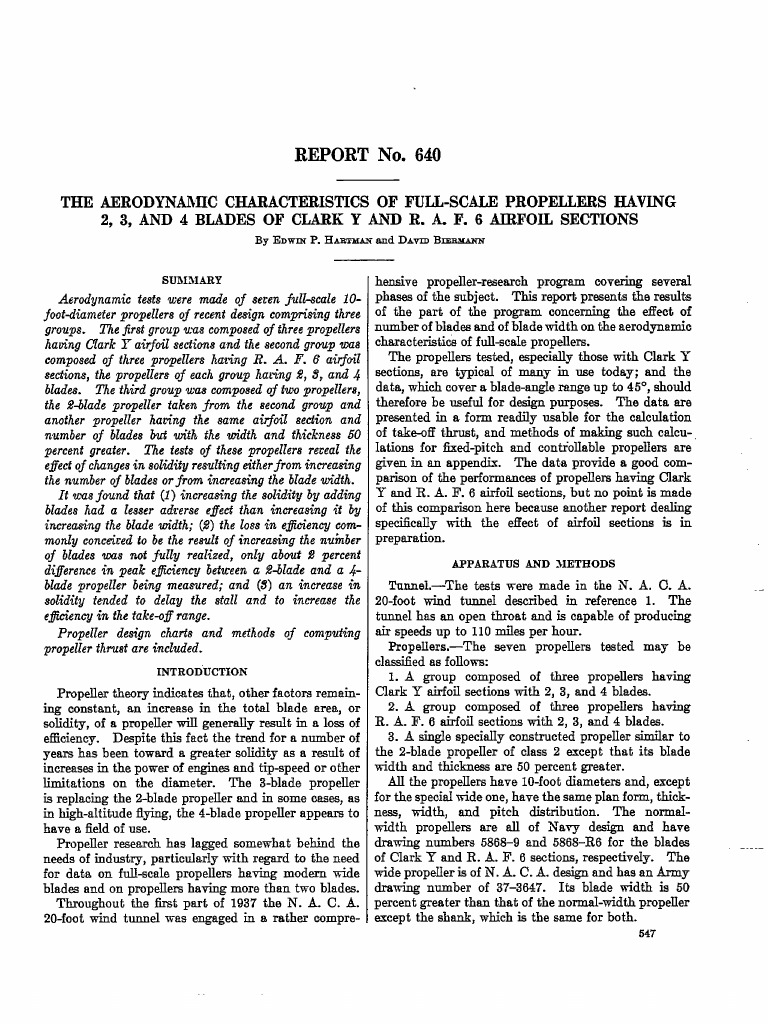 Aerodynamics of Clark Y and RAF 6 Propellers | PDF | Technology ...
