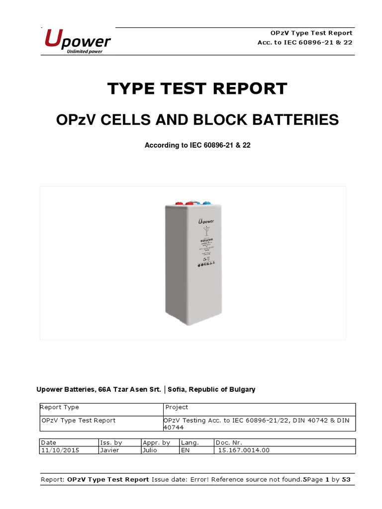 Type Test Report: Opzv Cells and Block Batteries | PDF | Electric Power ...