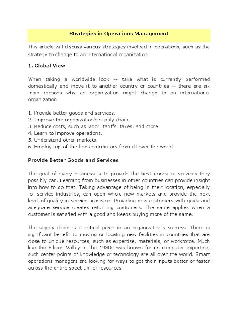 Strategies in Operations Management | PDF | Swot Analysis | Operations ...