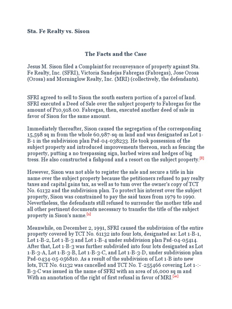 Sta. Fe Realty vs. Sison | Download Free PDF | Deed | Law And Economics