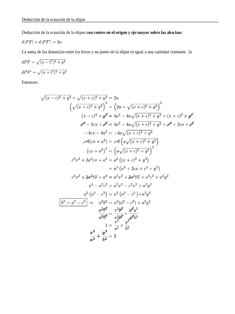 Deduccion de La Ecuacion de La Elipse PDF | PDF Deduccion de La Ecuacion de La Elipse PDF | PDF