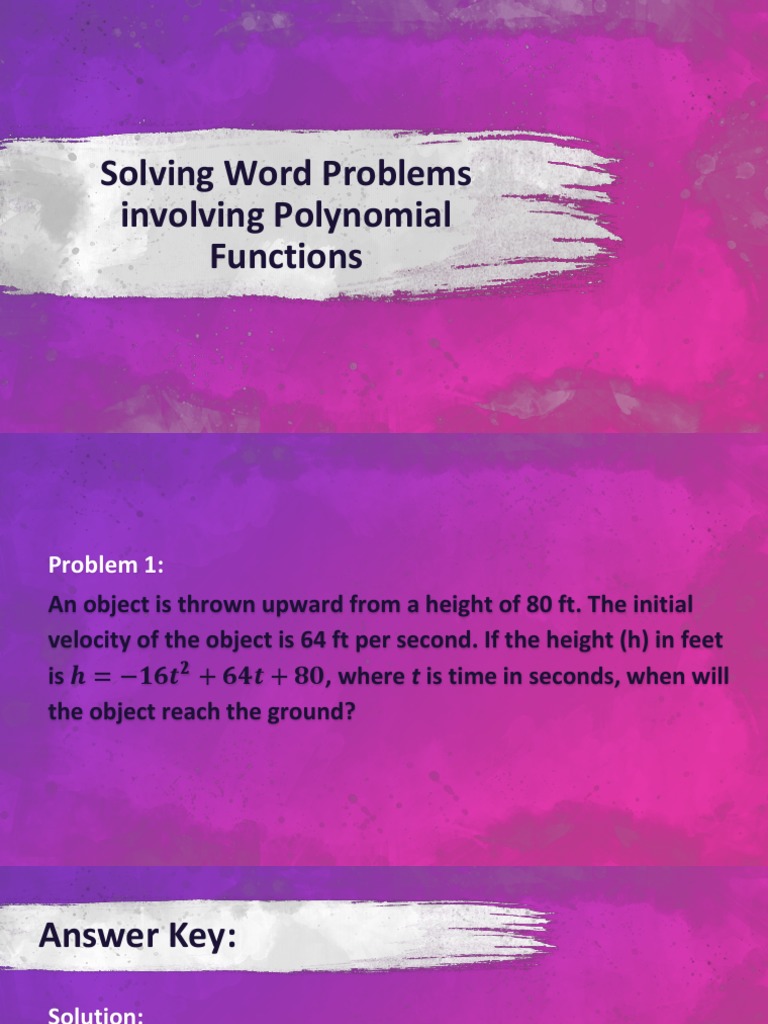 Solving Word Problems Involving Polynomial Functions | PDF