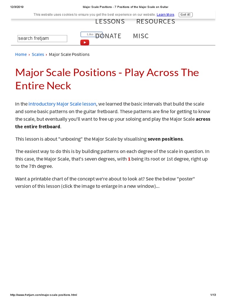 Major Scale Positions - 7 Positions of The Major Scale On Guitar | PDF ...