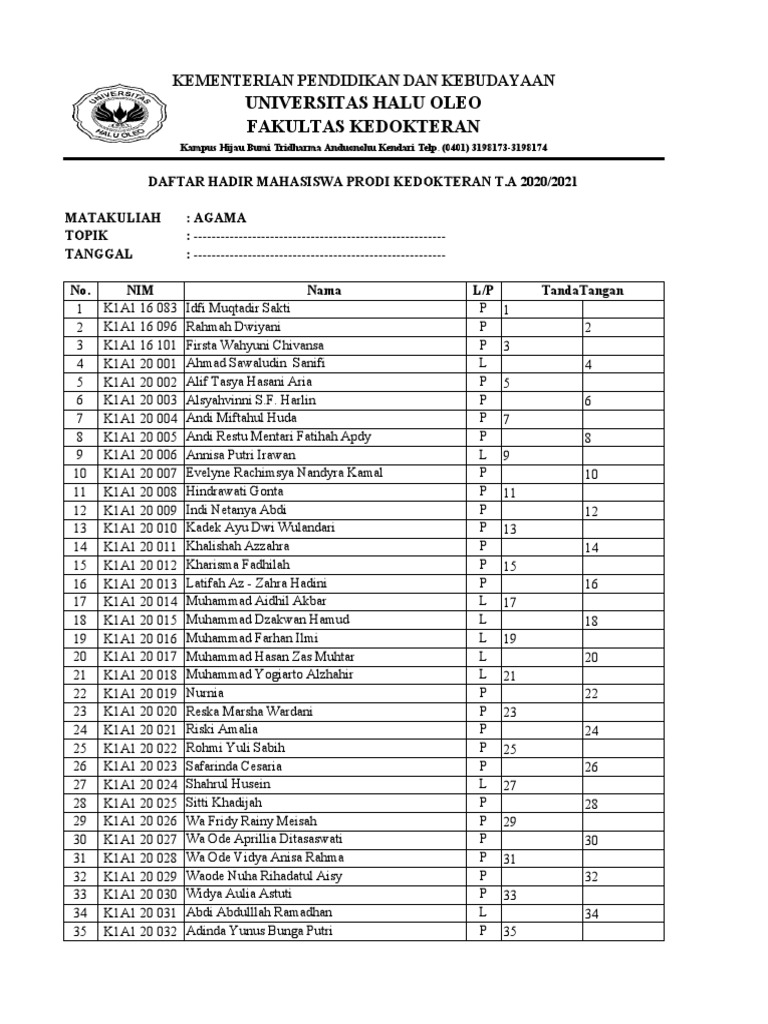 Absen Blok Geriatri 2021 | PDF