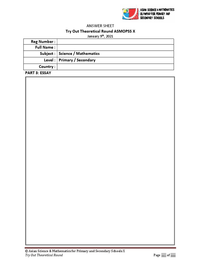 To ASMOPSS X, Theoretical Answer Sheet | PDF