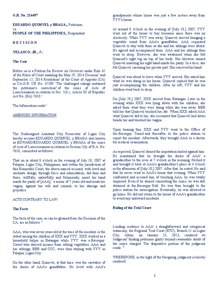 Section 5, Ra 7610 Cases Quimvel-Tulagan | PDF | Crime & Violence ...