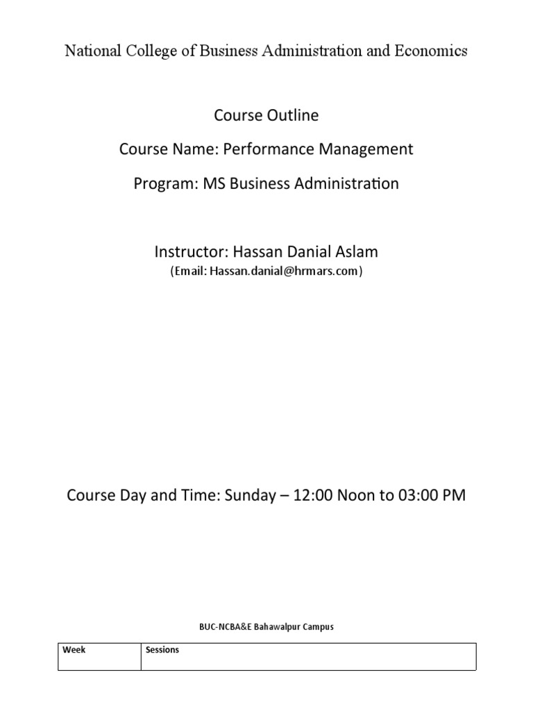 Course Outline - NCBA | PDF | Case Study | Human Resource Management