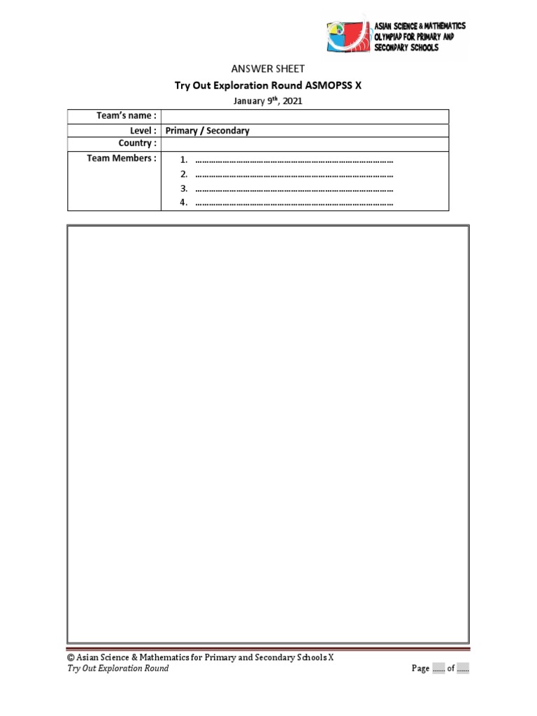 To ASMOPSS X, Exploration Answer Sheet | PDF