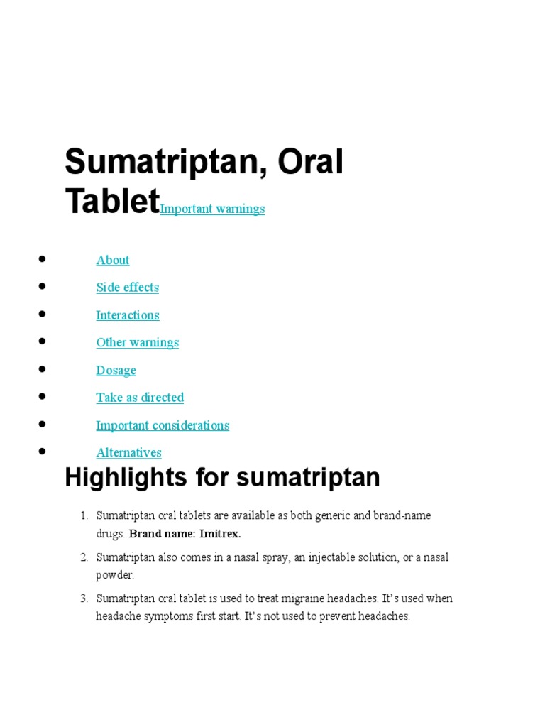 Understanding Sumatriptan: Important Warnings, Side Effects ...