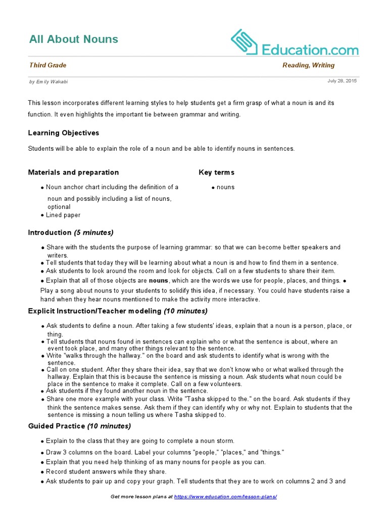 All About Nouns: Learning Objectives | PDF | Noun | Sentence (Linguistics)
