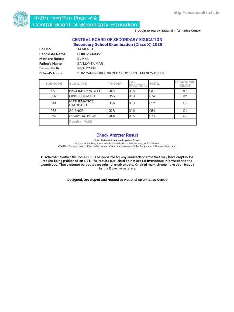 CBSE Class 10 Results 2020: Dhruv Yadav | PDF | Educational Assessment ...