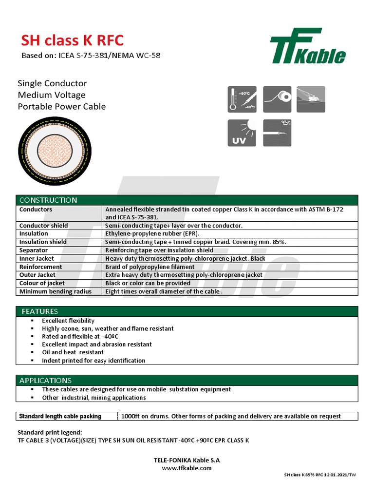 SH Class K RFC: Single Conductor Medium Voltage Portable Power Cable ...