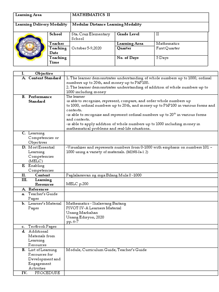 Lesson Exemplar in MATH-WEEK 1.1 | PDF | Human Nature | Learning