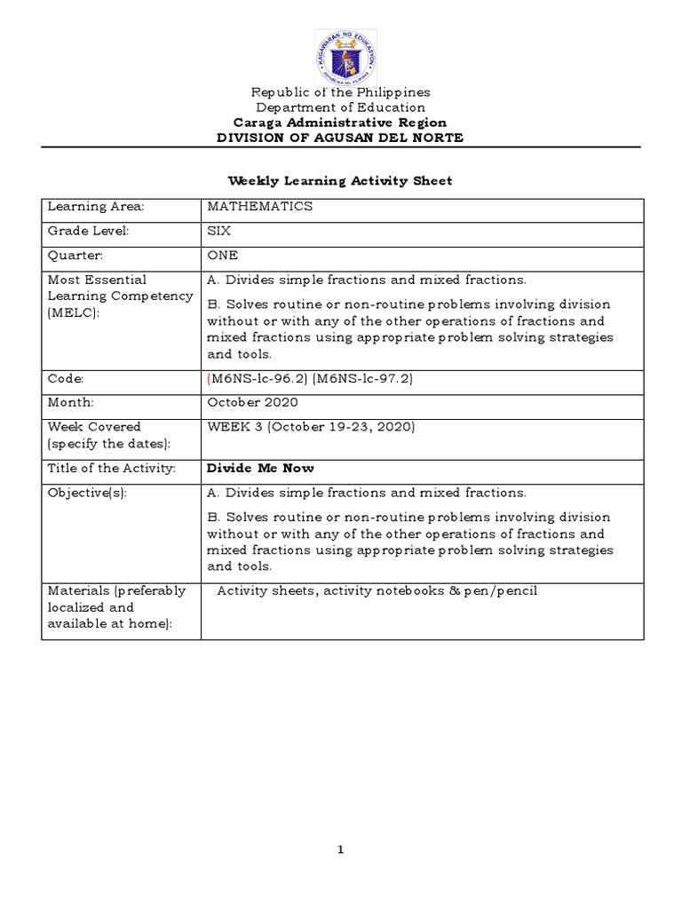 Math 6 - Q1 - W3.docx Edited | PDF | Division (Mathematics ...